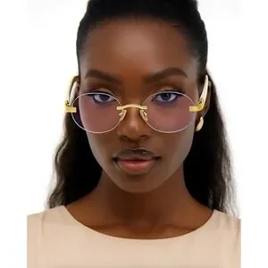 Accessories | Rimless Round Glasses Gold Accents Marble Wood Grain Arm ...